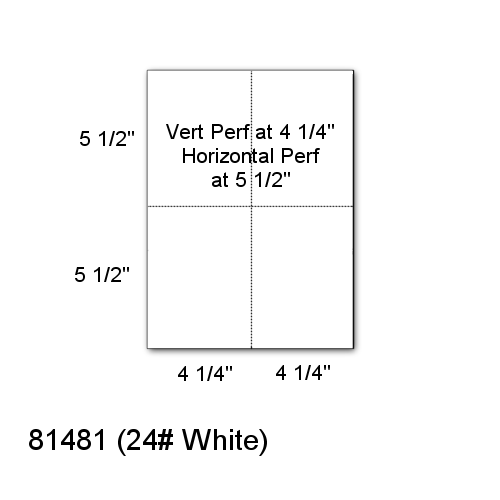 One Case : 8-1/2″ x 11 24# White Vert Perf 4-1/4″, Horiz Perf 5-1/2 ...