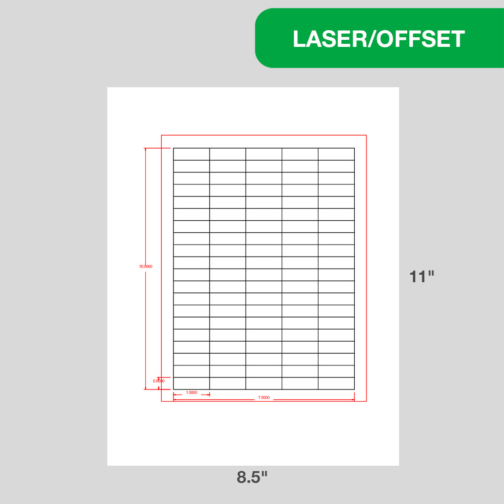One Pack: 8-1/2″ x 11″ 100 up 1-1/2″ x 1/2″ White 50# Uncoated Smooth Permanent 52# / 3.4 mil ...